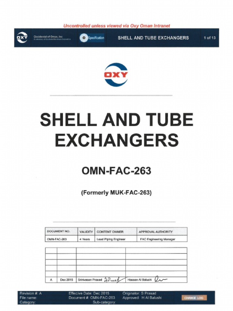 OMN-FAC-263 Shell and Tube Exchangers | PDF | Pipe (Fluid Conveyance) | Screw