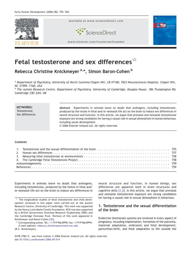 Fetal Testosterone and Sex Differences: Rebecca Christine Knickmeyer ...