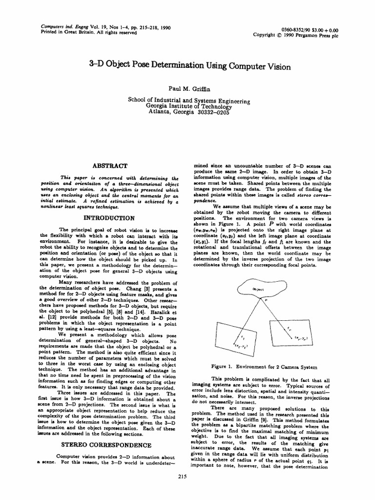 3-D Object Pose Determination Using Computer Vision | PDF | Computer ...