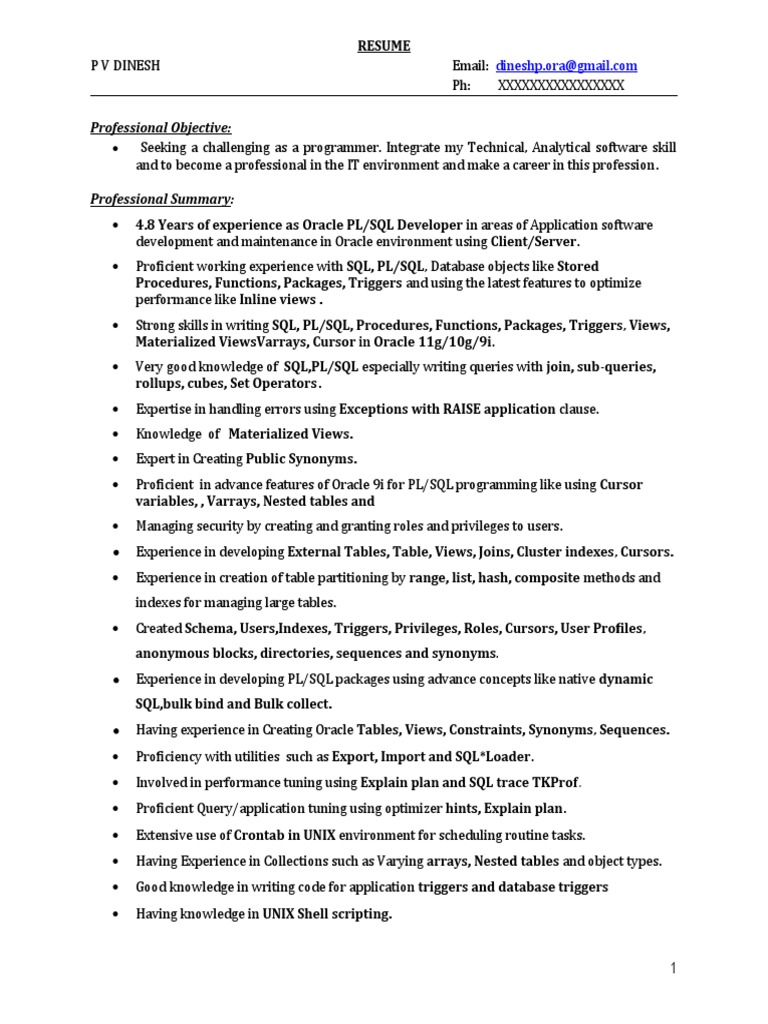 Resume With Exp | PDF | Pl/Sql | Sql