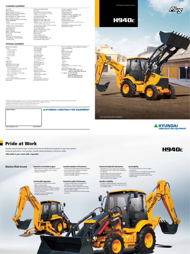 Hyundai H940C Backhoe Loader Overview | PDF | Loader (Equipment ...