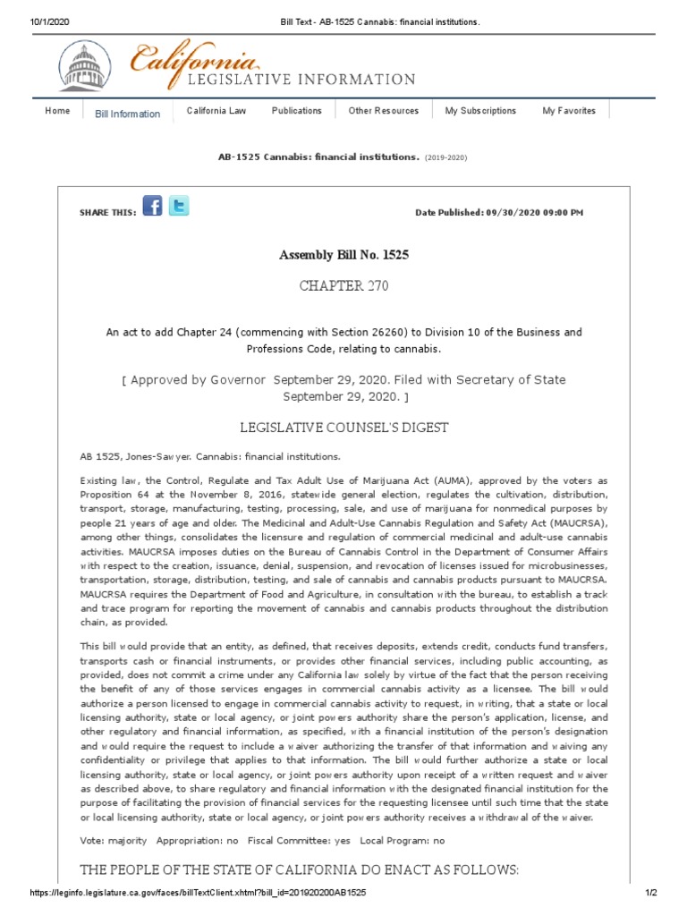 Assembly Bill No. 1525: Legislative Counsel'S Digest | PDF | Government ...