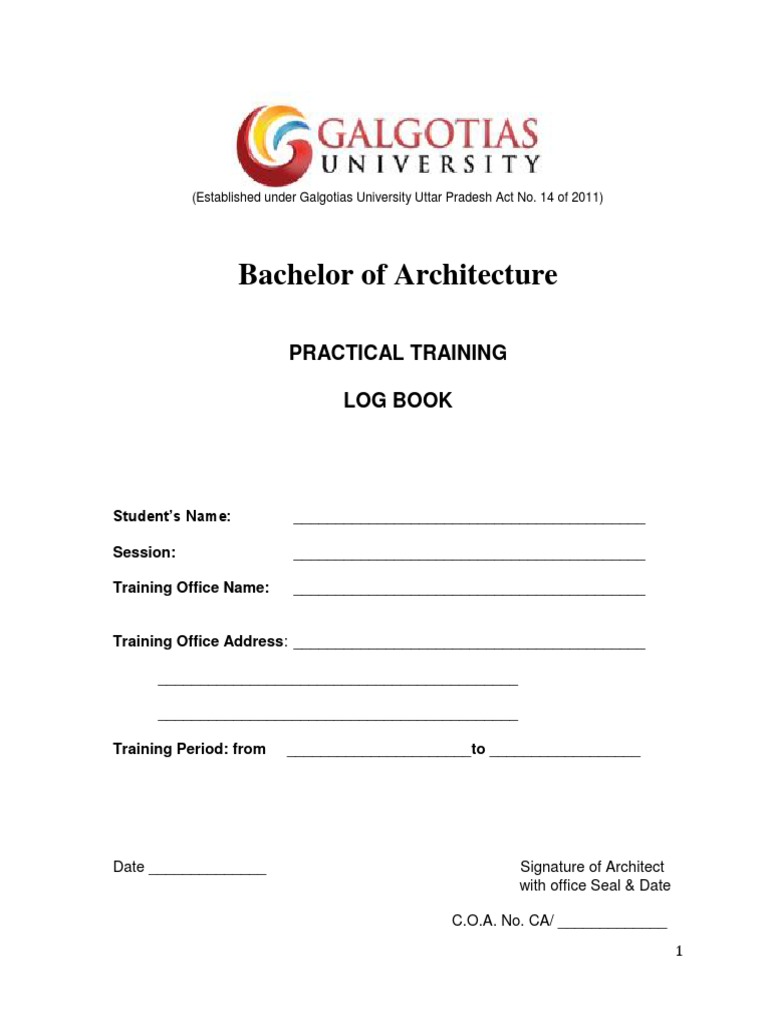 Bachelor of Architecture Practical Training Log Book | PDF | Architect ...