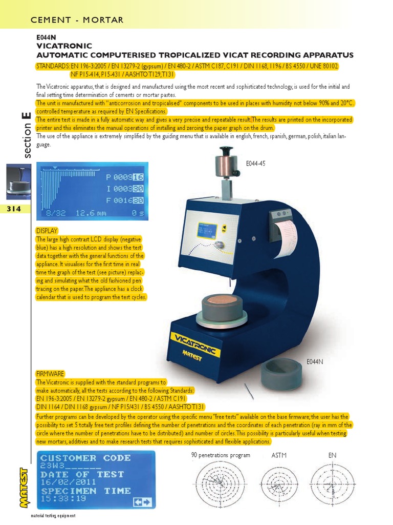 Cement - Mortar: Vicatronic Automatic Computerised Tropicalized Vicat Recording Apparatus | PDF ...