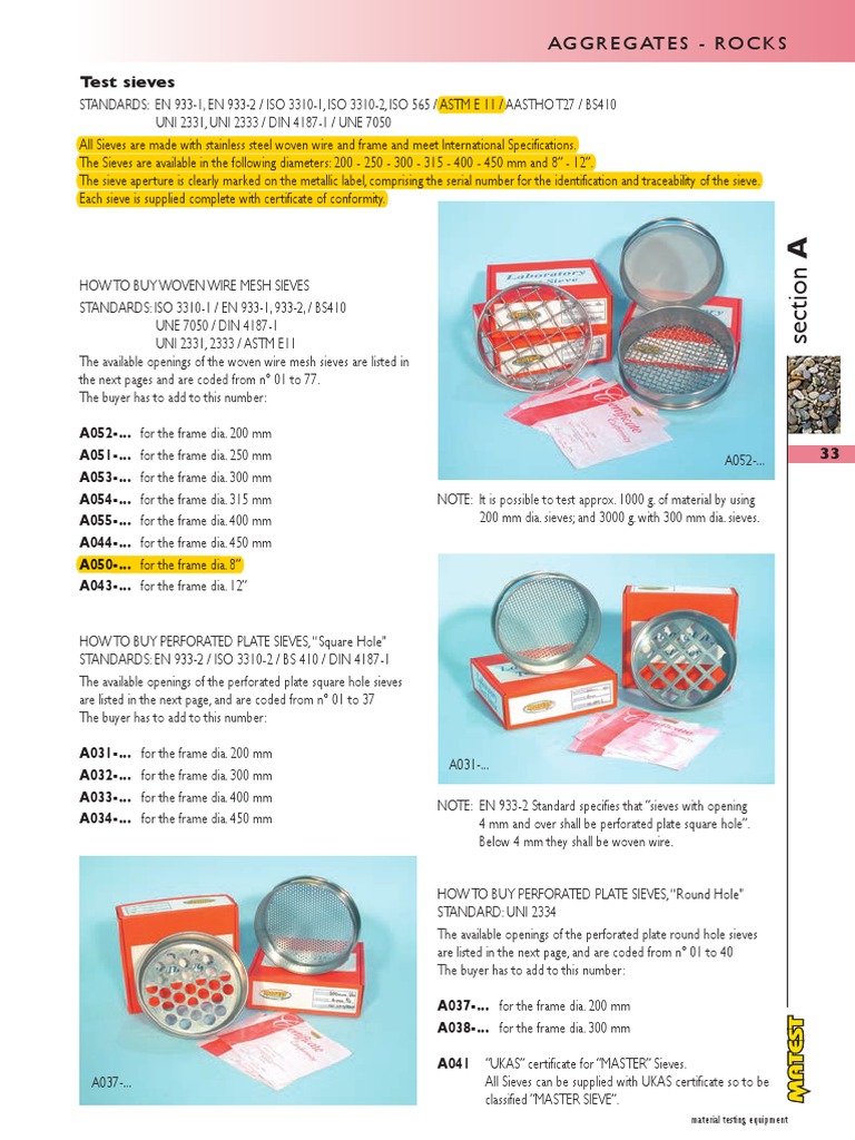Test Sieves: Aggregates - Rocks | PDF