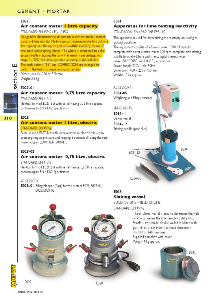 Cement - Mortar: Apparatus For Lime Testing Reactivity Air Content ...