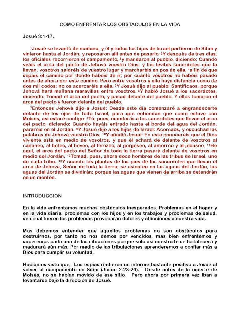 Josue 3 Cruzando El Jordan | Descargar gratis PDF | Arca de la Alianza | Joshua