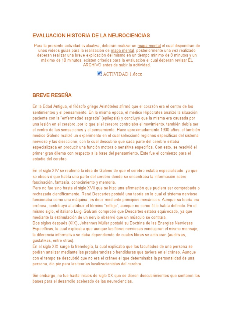 Evaluacion Historia de La Neurociencias | PDF | Afasia | Neurociencia