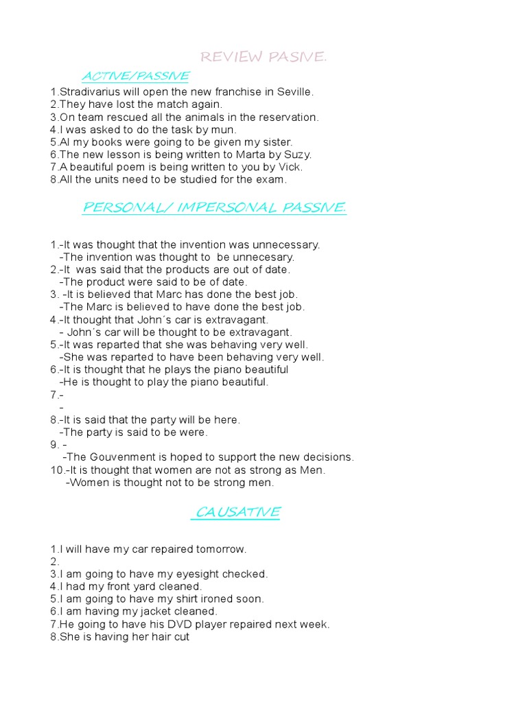 Review Pasive.: Personal/ Impersonal Passive | PDF
