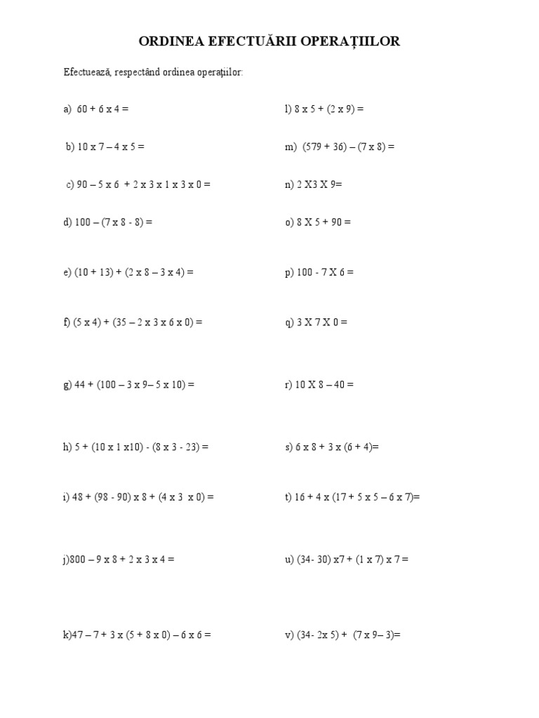 7 Ordinea Efectuarii Operatiilor | PDF | Science & Mathematics