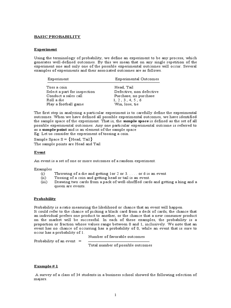 BUSINESS STATISTICS Notes UNIT 2 | PDF | Probability | Experiment