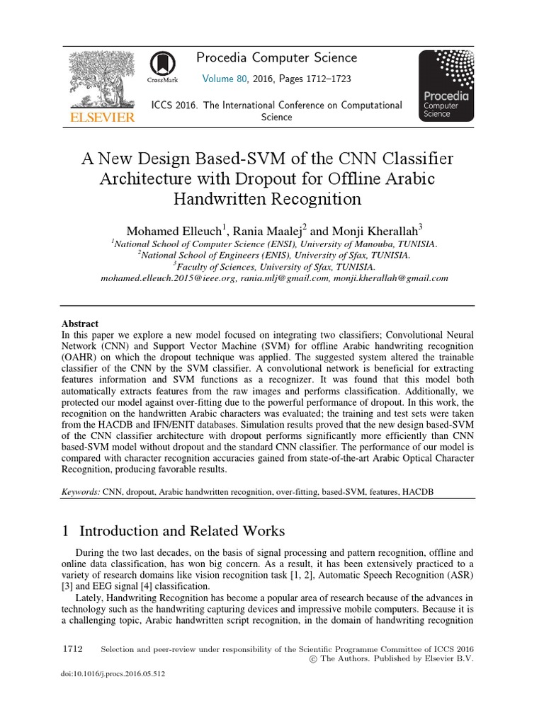 A New Design Based SVM of The CNN Classifier Architecture With Dropout For Offline Arabic ...