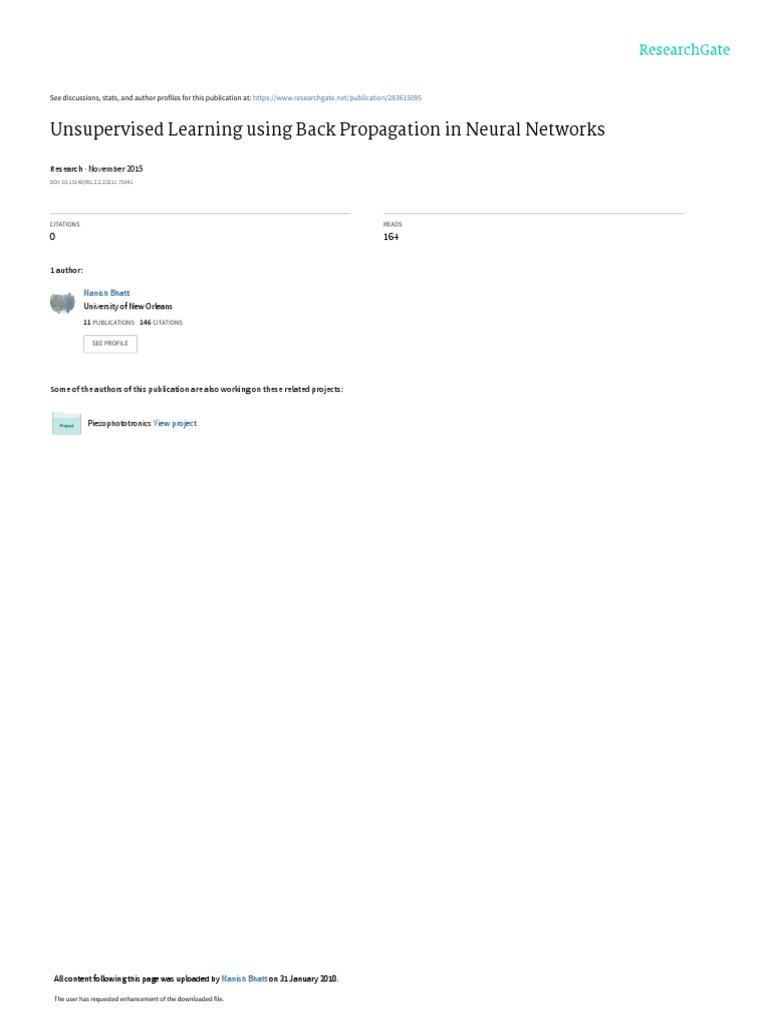 Unsupervised Learning Using Back Propagation in Neural Networks | Download Free PDF | Artificial ...