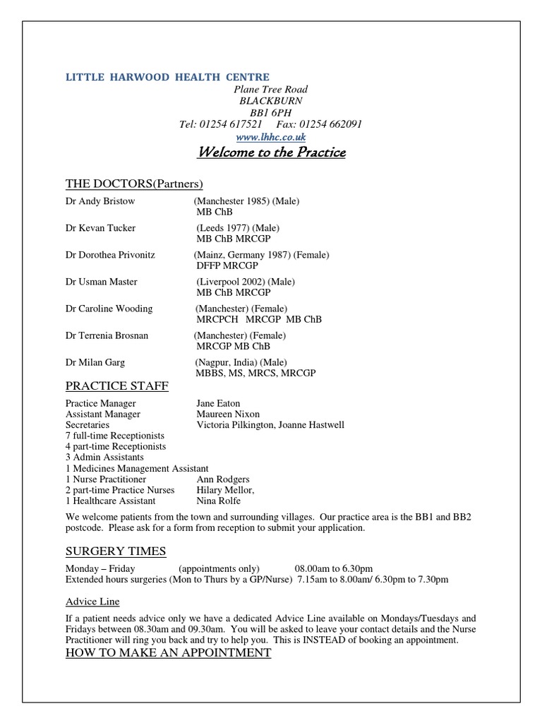 Little Harwood Health Centre Practice Leaflet | PDF | National Health ...