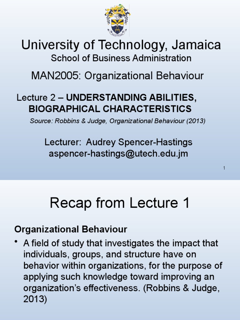 OB Lecture 2 - REVISED Utech Ability Biographical Characteristics | PDF ...