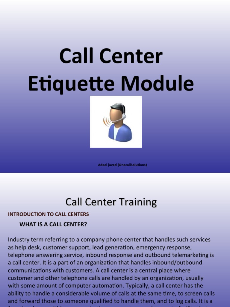 Call Center Etiquette Module: Adeel Javed (Onecallsolutions) | PDF ...