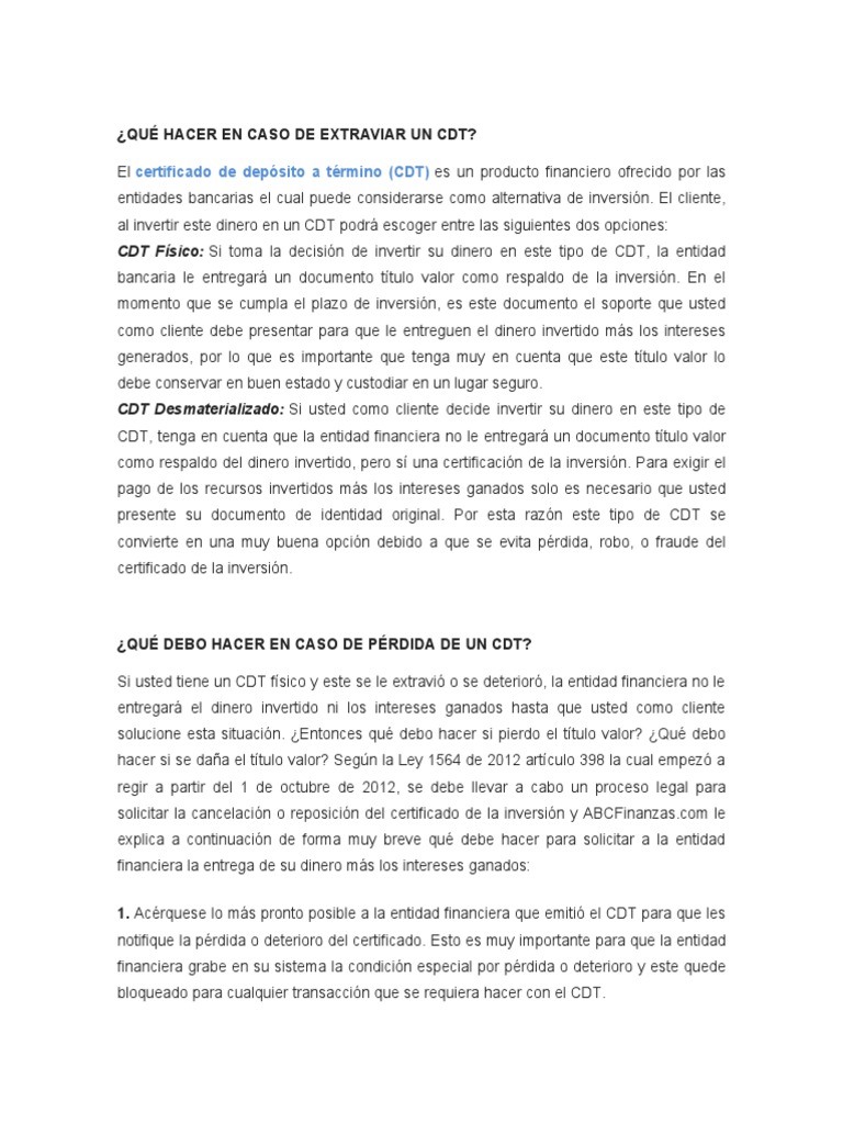 Qué Hacer en Caso de Extraviar Un CDT | PDF | Debido al proceso | Apelación