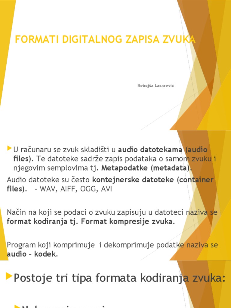 PREZENTACIJA ZVUKA Tipovi Datoteka | PDF
