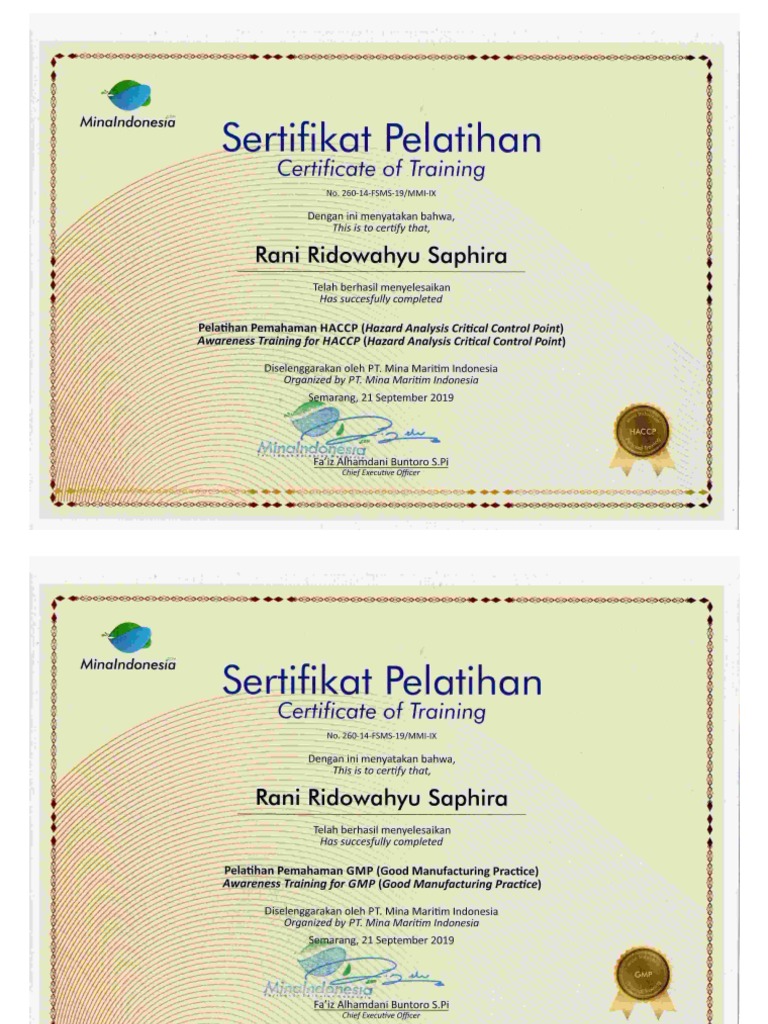 Sertifikat Pelatihan PDF | PDF