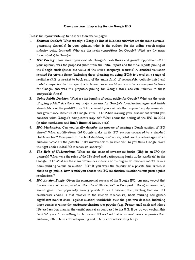 Google IPO Case Questions | PDF | Initial Public Offering | Stocks