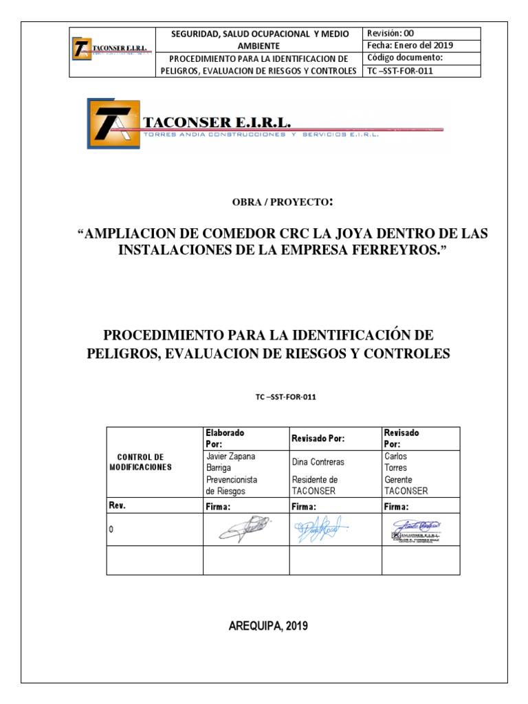 TC-SST-FOR-011 Procedimiento para La Identificacion de Peligros ...