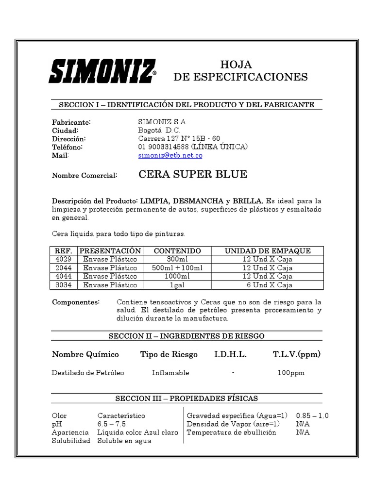 Cera Super Blue | PDF | Destilación | El plastico