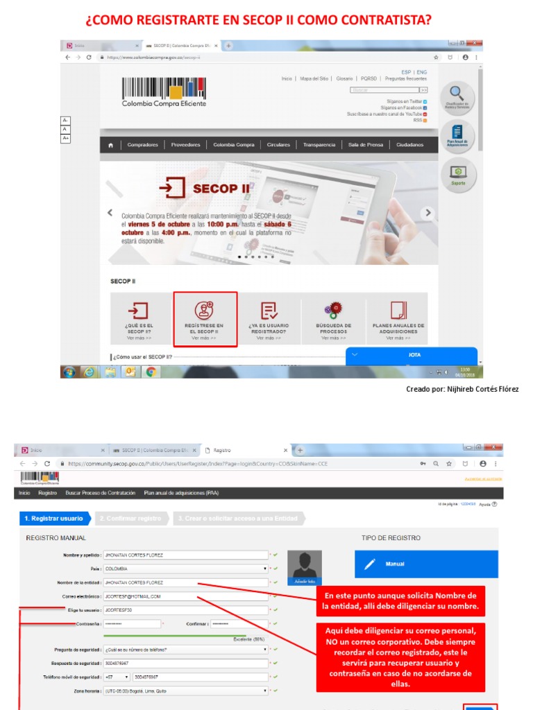 Como Registrarse en SECOP II (Contratista) | PDF | Contraseña ...