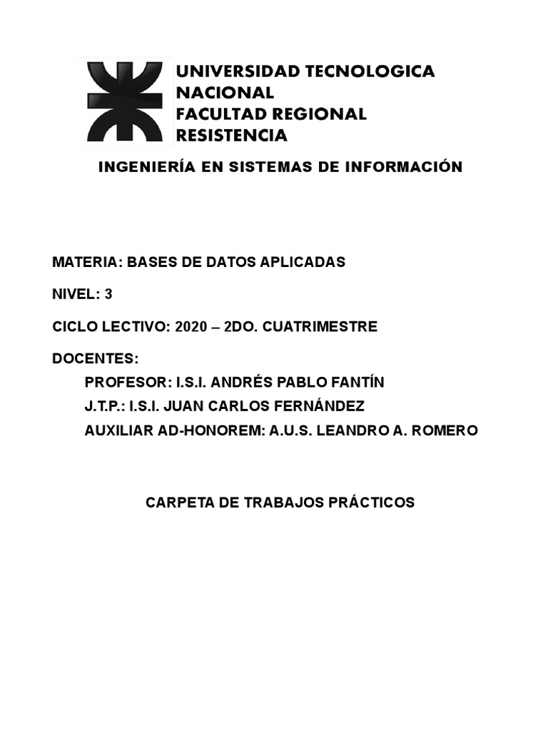 Guía de TP BDA - 2020 - TP4 | PDF | Base de datos relacional ...