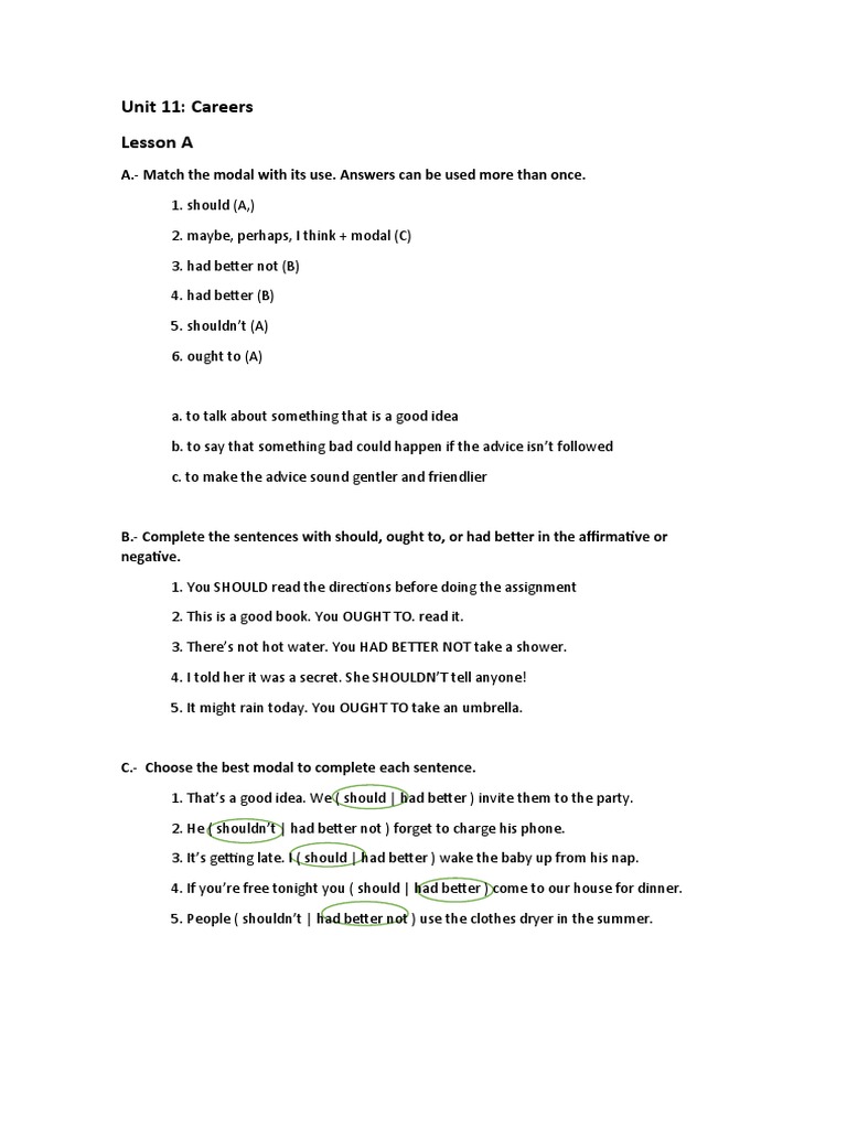 Unit 11: Modals and Indefinite Pronouns | PDF