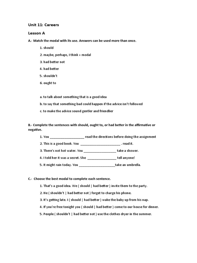 Unit 11: Modal Verbs in Careers | PDF