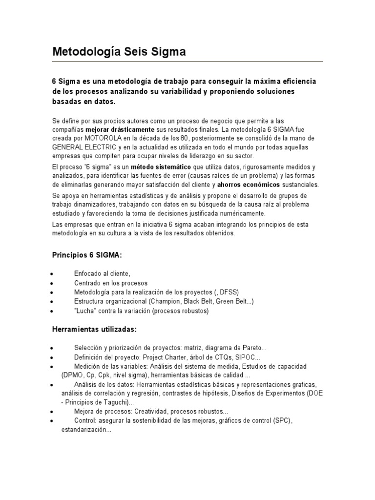 Metodología Seis Sigma | PDF | Six Sigma | Métodos de evaluación