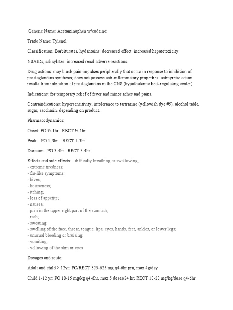 Tylenol (Acetaminophen) Classification and Use | PDF | Pain Management ...