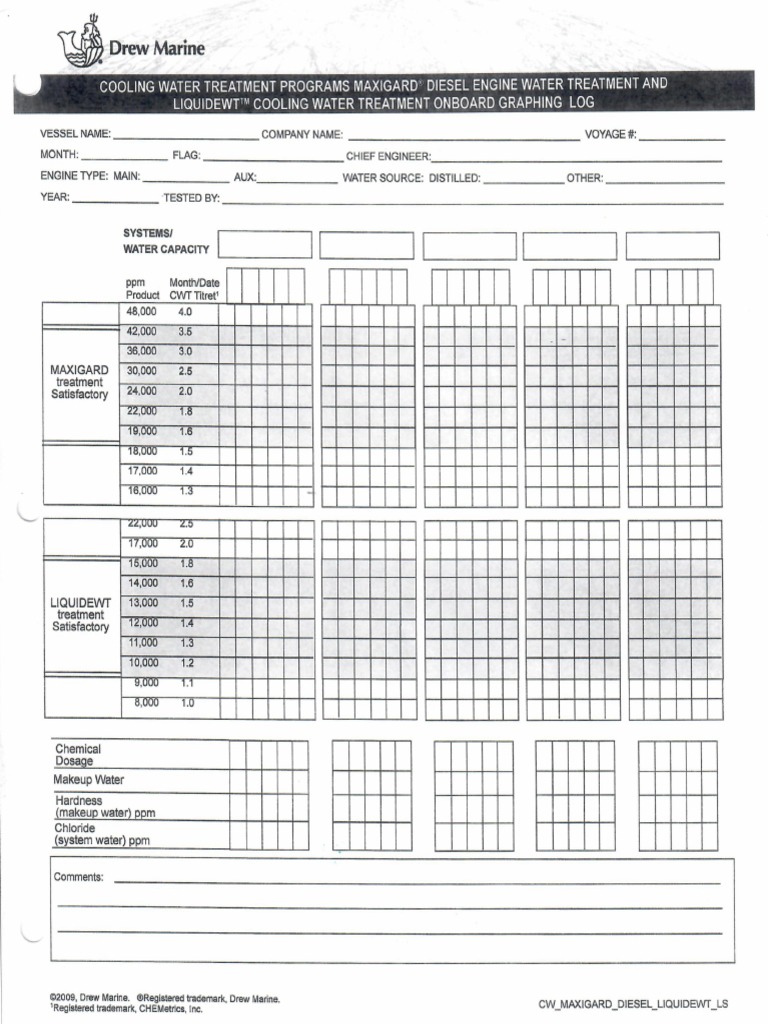 Drew Cooling Water Log Sheet PDF | PDF