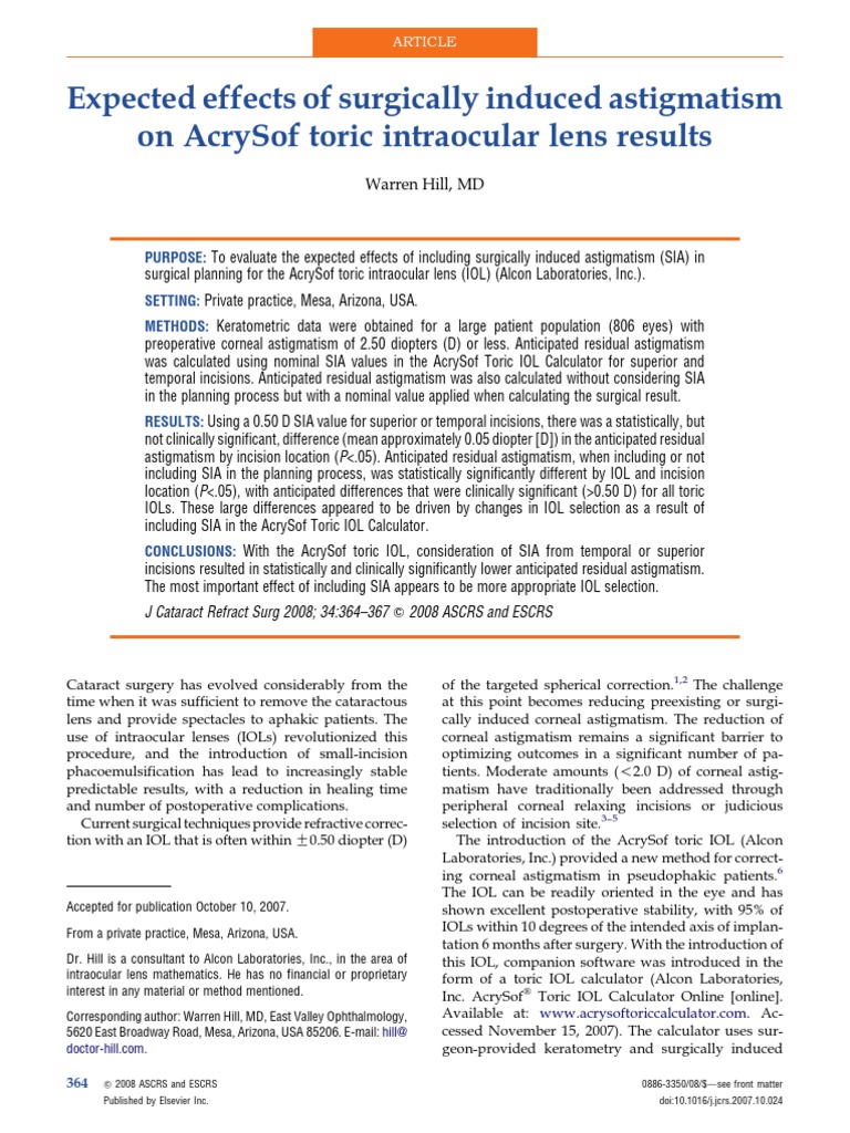 Iol Power Calculation Warren Hill | PDF | Senses | Eye