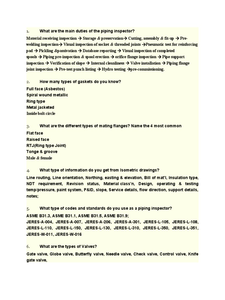 Aramco Interview Questions | PDF | Pipe (Fluid Conveyance) | Plumbing