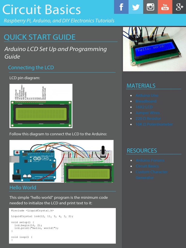 Quick Start Guide Arduino Lcd Set Up And Programming Pdf Arduino Integer Computer Science