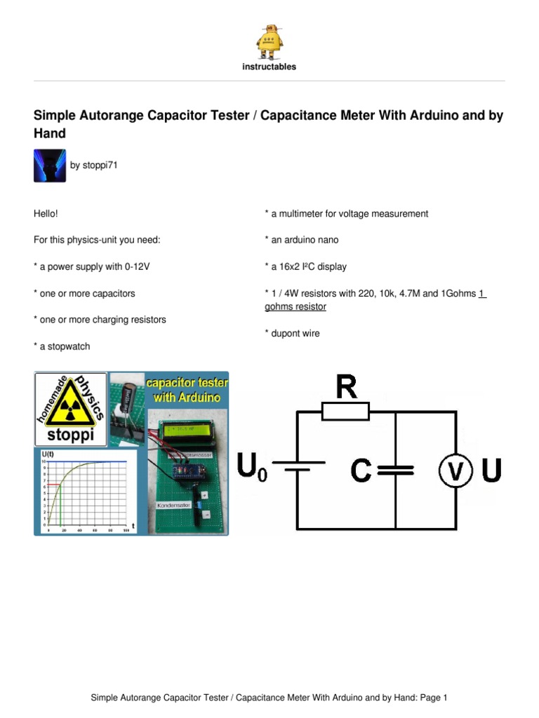 Simple Autorange Capacitor Tester / Capacitance Meter With Arduino and ...