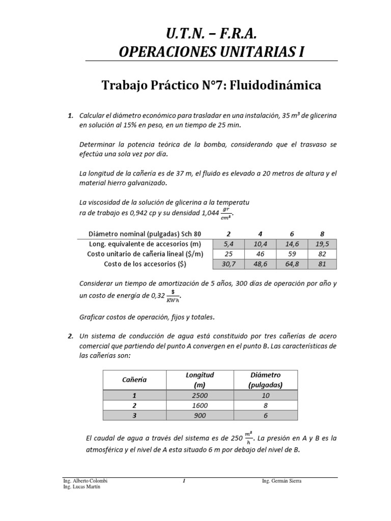 TP Nº7 Fluidodinámica PDF | PDF | Tubería (transporte de fluidos) | Líquidos
