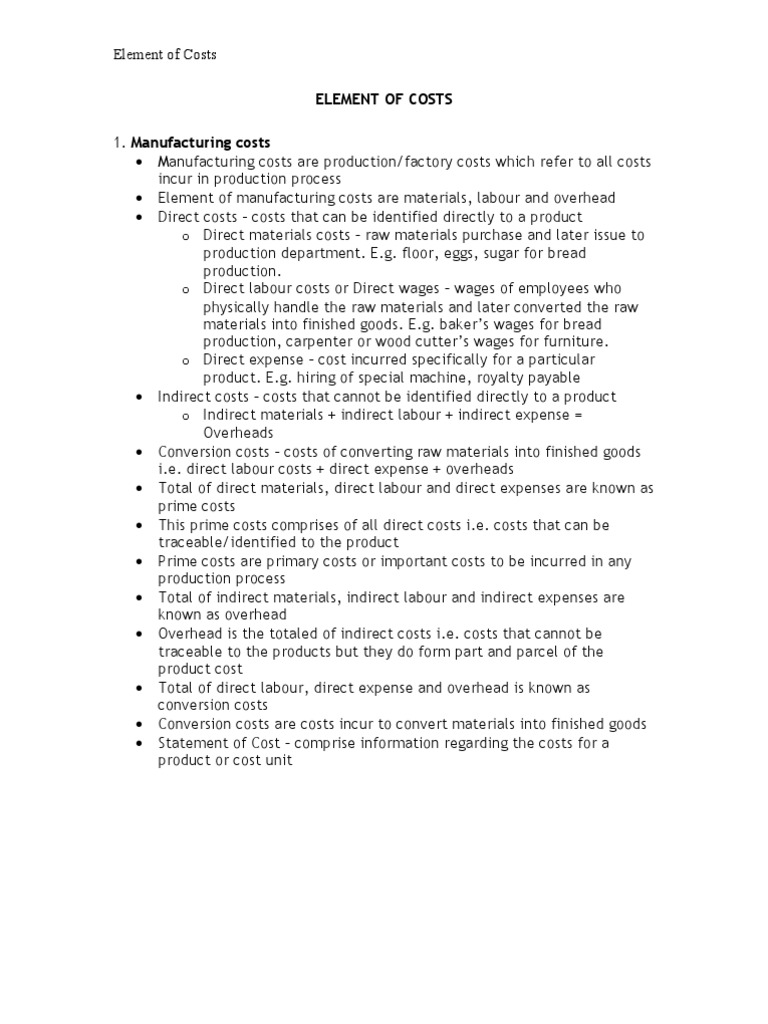 Element of Costs Notes | PDF | Cost | Cost Of Goods Sold