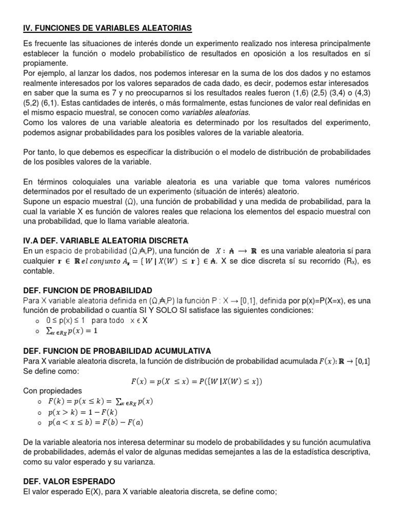 Funciones de Variables Aleatorias | PDF | Variable aleatoria | Teoría de la medida