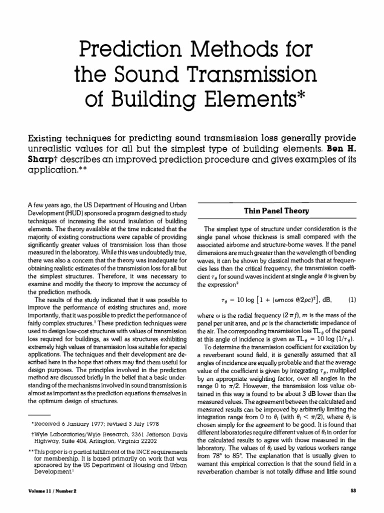 Sound Transmission Prediction Methods | PDF | Waves | Frequency