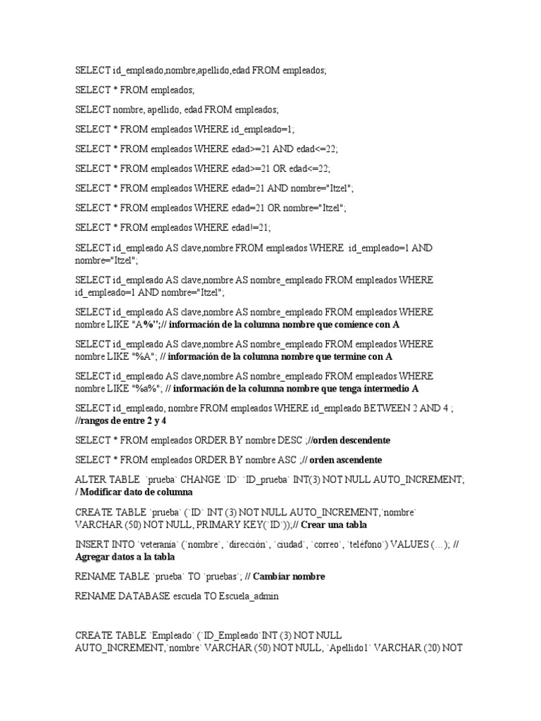 Codigos SQL | PDF | Bases de datos | Gestión de datos