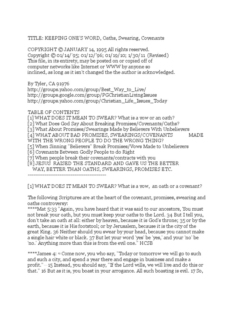 Bible On Oaths Vows Swearing Covenants | PDF | Oath | Covenant (Biblical)