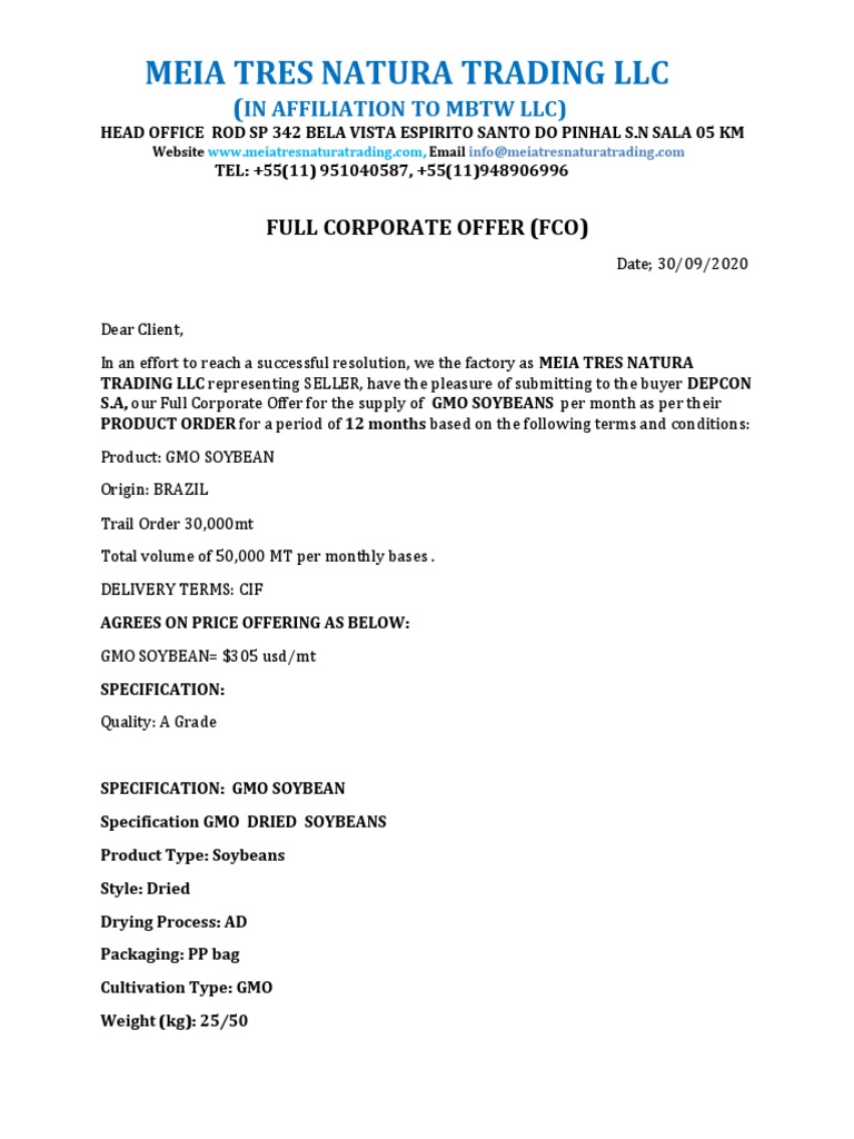 Fco Gmo Soybeans (Depcon 22 | PDF | Soybean | Bill Of Lading