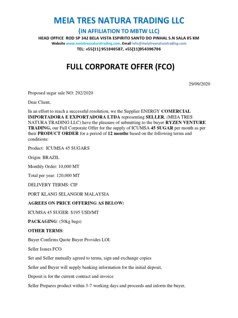 Fco Sugar Icumsa 45 Malaysia | PDF | Sales | Market (Economics)