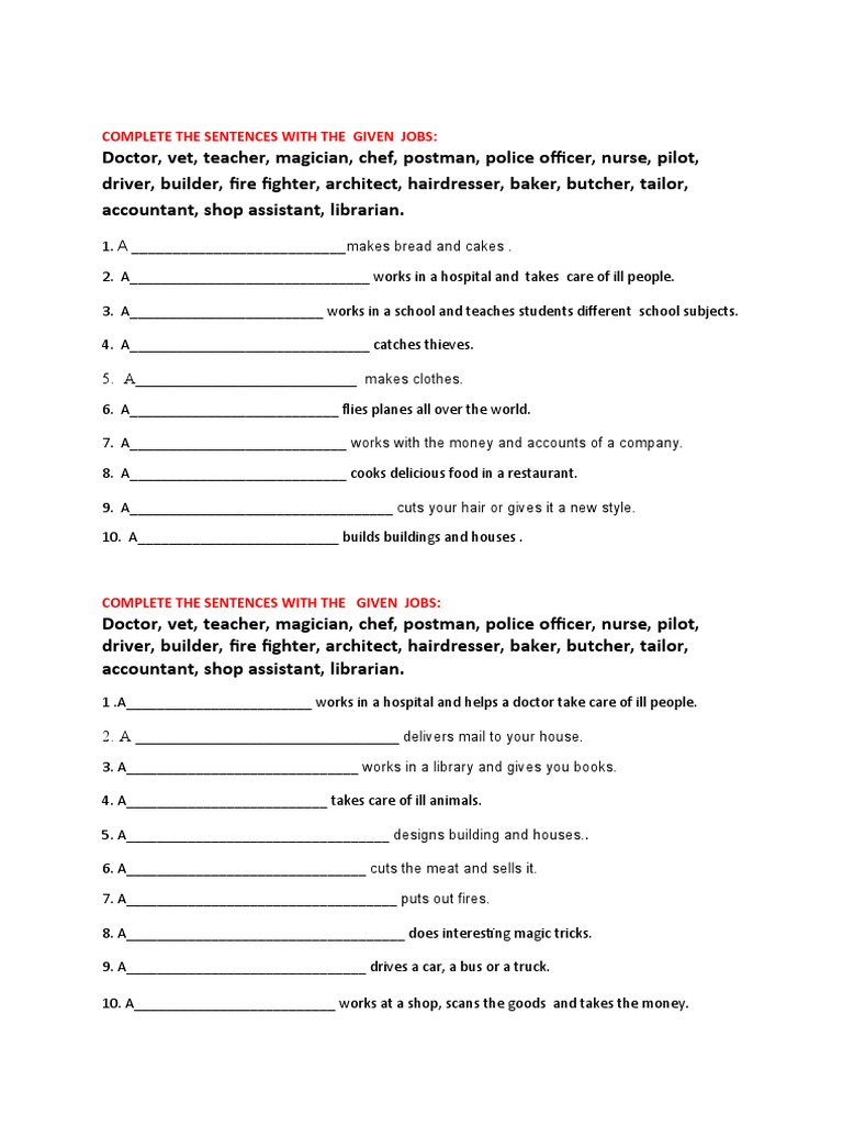 Complete The Sentences With The Given Jobs | PDF