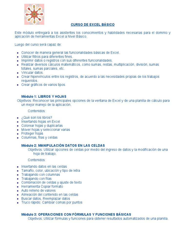 Programa de Curso Excel Básico | PDF | Microsoft Excel | Software