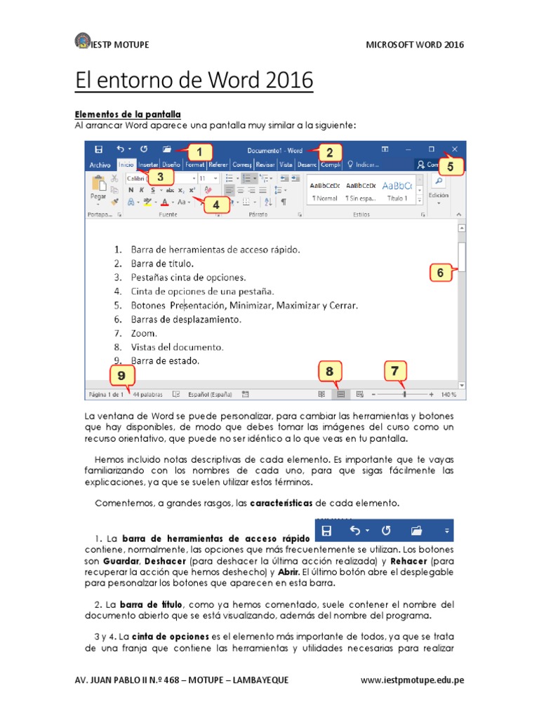 Guía de Word 2016: Elementos Clave | PDF | Ventana (informática ...