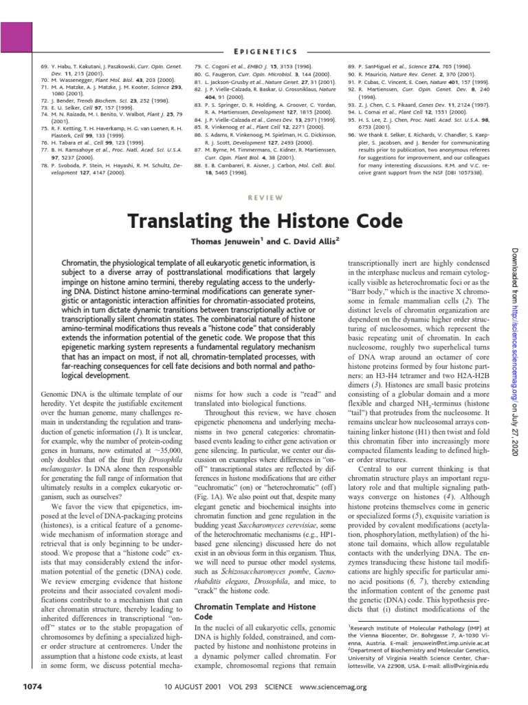 Translating The Histone Code PDF | PDF | Histone | Epigenetics