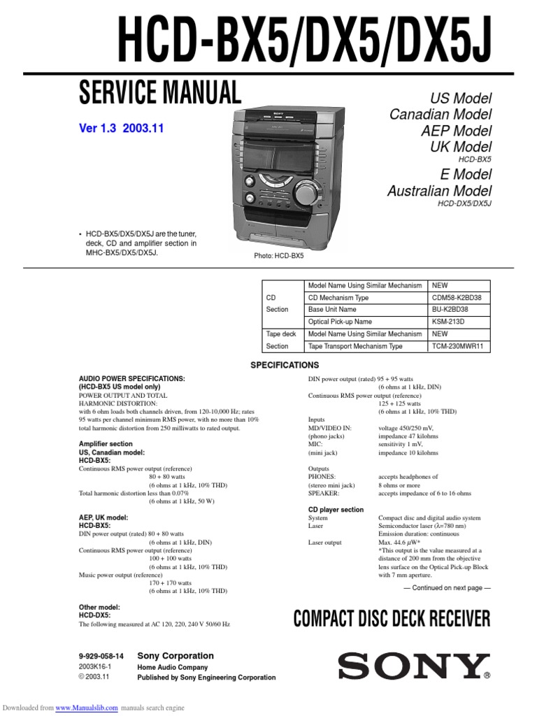 Manual de Servicio Sony HCD-DX5 PDF | PDF | Compact Disc | Decibel